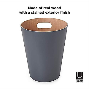 Umbra Woodrow, 2 Gallon Modern Wooden Trash Can Wastebasket or Recycling Bin for Home or Office, Dark Gray