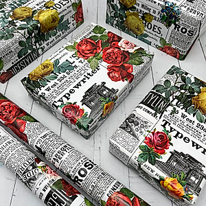 Dtiafu Vintage Newspaper Wrapping Paper Retro Floral Gift Wrap Paper - Rustic Wrapping Paper for Christmas Wedding Holiday - 20 x 28 Inch Per Sheet （6 Sheet）