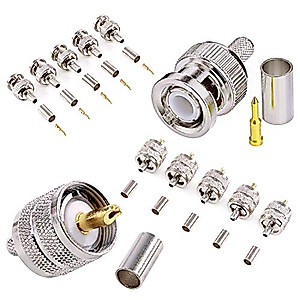 Swpeet 14Pcs Professional Coaxial Cable Tool Kit, Ratcheting Wire Terminal Coaxial Cable Tool Kit with 1Pcs Cable Stripper and 10pcs 50 Ohm BNC Crimp Male/Straight Connectors for Coax Connectors