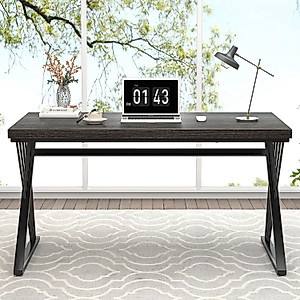 FOLUBAN Modern Home Office Desk, Rustic Wood and Metal Computer Desk, Writing Study Gaming Table PC Desks for Living Room Bedroom, Industrial Dark Gray, 53 inch