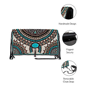 Mary Frances Accessories – Crossbody Handbag – Earth and Sky Beaded Leather Crossbody Purse for Women