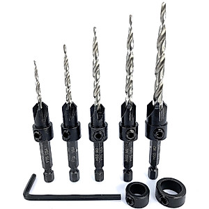 FTG USA Wood Countersink Drill Bit Set 5 Pc Countersink Drill Bit #4#6#8#10#12 Countersink Bit for Woodworking