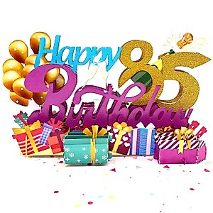 Liif Happy 85th Birthday Pop Up Card, 85 Birthday Card For Women, Men, Mom, Dad - Balloon, Celebration - With Message Note & Envelop - Size 8 x 6 Inch