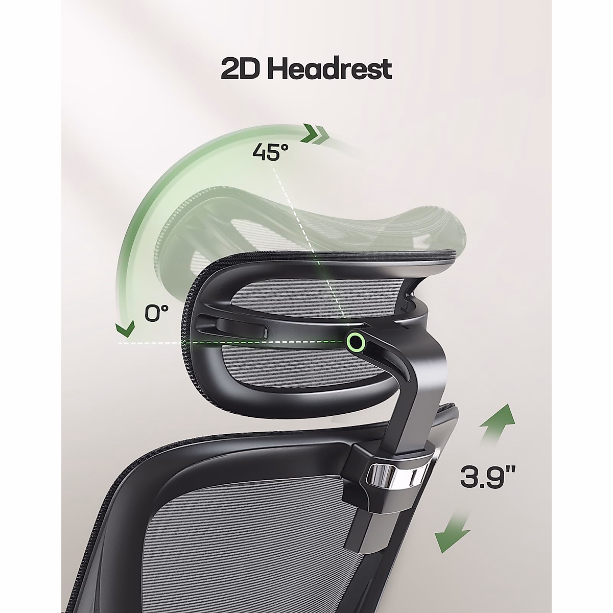 Marsail Ergonomic Office Chair Desk Chair High Back Mesh Office Chair with Adjustable Lumbar Support and Adjustable 2D Headrest, Ergonomic Gaming Chair for Home Office, Bright Black