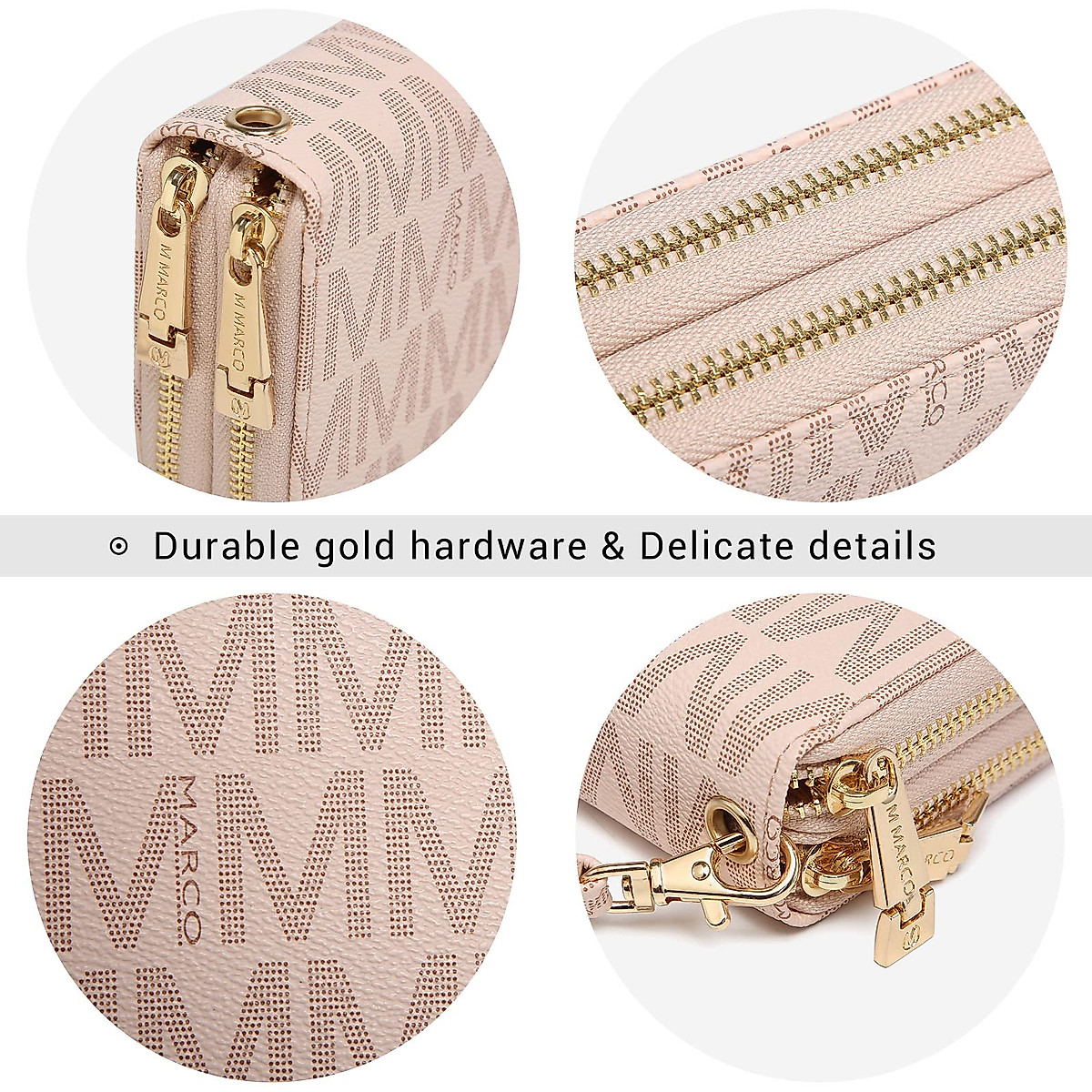 MARCO M KELLY Zipper Wallet for Women Long Faux Leather Purse Credit Card Holder Wrislet Ladies Zip Around Clutch Organizer