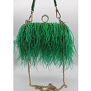QEBURI Komii Women Fluffy Ostrich Feather Evening Dress Clutch Bag Purse Shoulder Bag (Green)