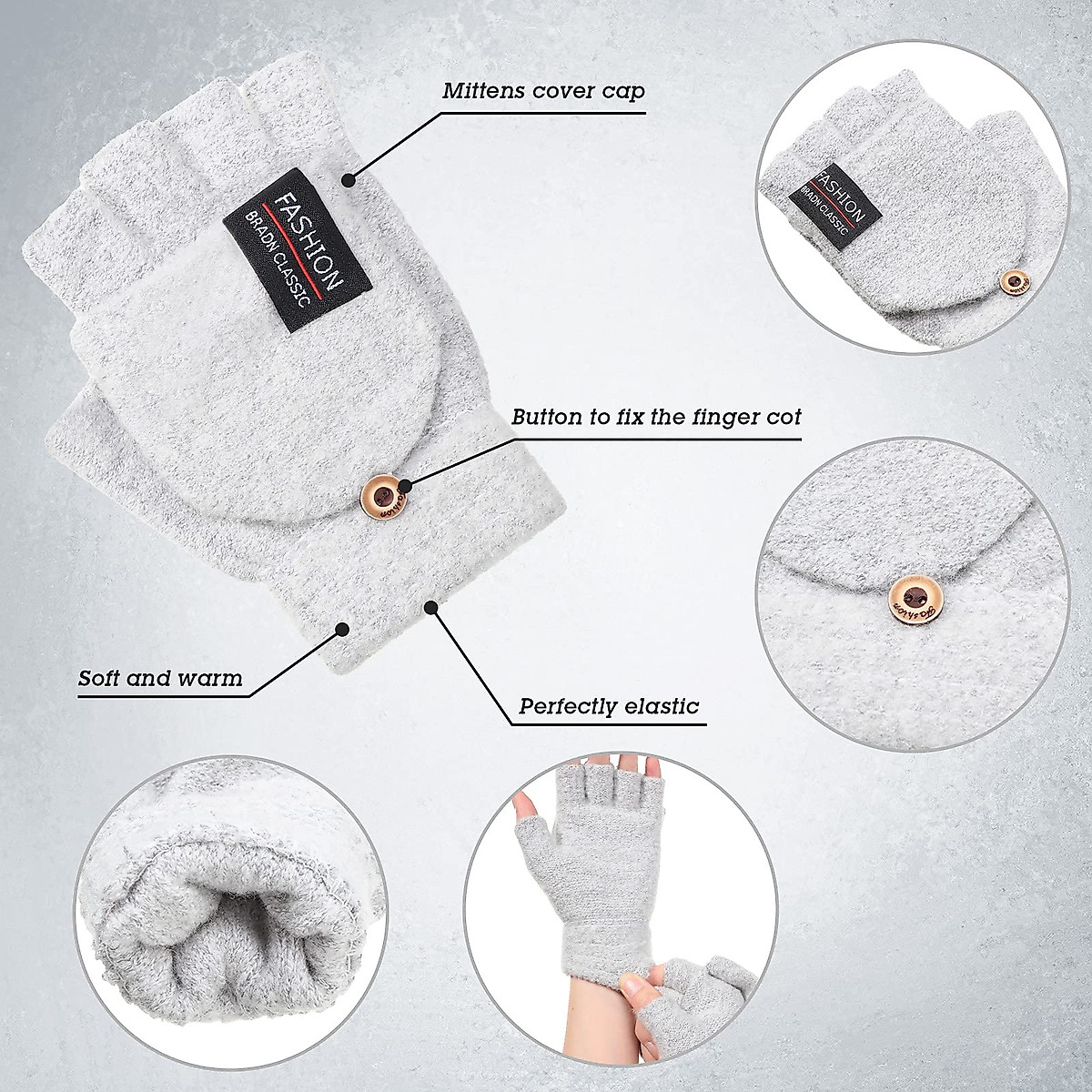 SATINIOR 4 Pairs Fingerless Gloves for Women Warm Mittens with Cover Convertible Knitted Mittens for Winter Cold Weather (Classic Colors)