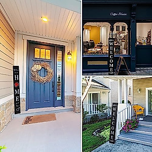 Welcome Sign for Front Porch Standing, Interchangeable welcome sign, 2 Sided Print, Welcome home sign, Farmhouse Welcome Porch Sign, Front Door Sign, Vertical Wall Decor, Welcome Sign, (55" Black)