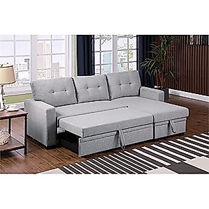 Devion Furniture Contemporary Reversible Sectional Sleeper Sectional Sofa with Storage Chaise in Light Gray Fabric