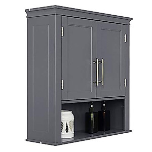 Kcelarec Bathroom Cabinet Wall Mounted with Doors, Wood Hanging Cabinet, Wall Cabinets with Doors and Shelves Over The Toilet, Bathroom Wall Cabinet Gray