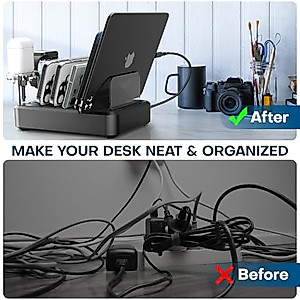 Charging Station for Multiple Devices,75W 6 Port Charger Station with 3 Powerful 20W PD USB-C Ports,7 Charging Cables,USB Charging Dock Compatible with iPhone iPad,Tablets Android