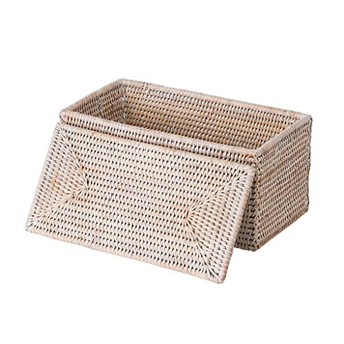 Kouboo La Jolla Rectangular Rattan Box, White-Wash Toilet Roll Storage Basket