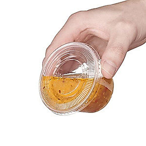 Comfy Package [4 oz. - 50 Count Clear Disposable Plastic Portion Cups with Lids - Soufflé Cups, Jello Shot Cups With Lids, Clear Plastic Containers Perfect for salad Dressing and More