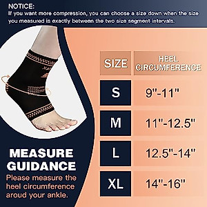 INDEEMAX Copper Ankle Brace for Women Men, Left and Right Foot Compression Support Sleeve Ankle Wrap Socks for Plantar Fasciitis, Sprained, Football, Running