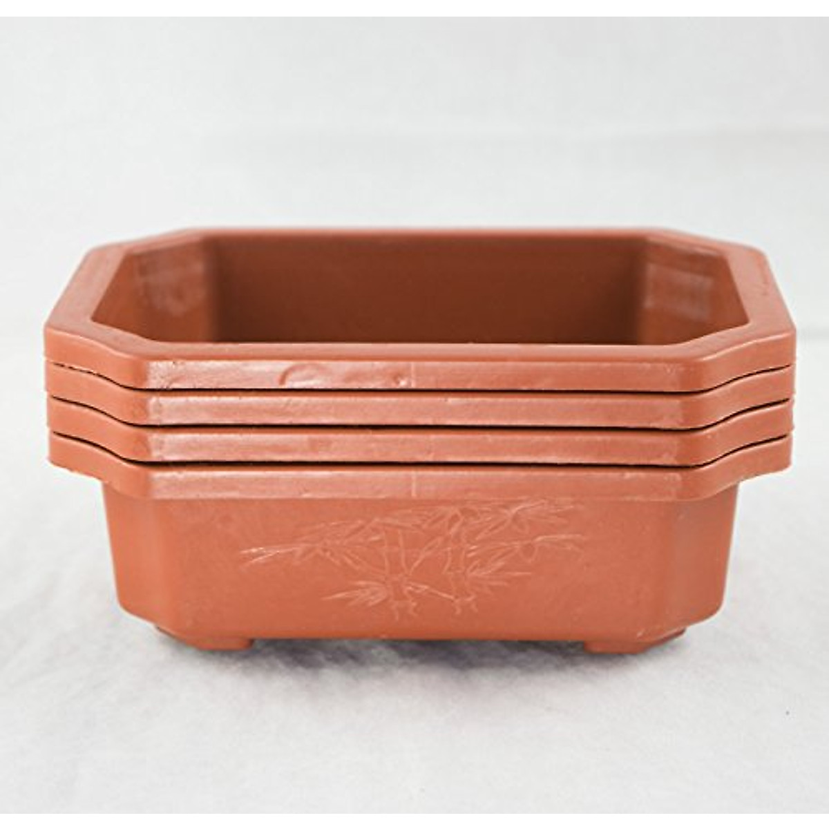 4 Rectangular Plastic Bonsai/Succulent Pots 6.25"x 4.5"x 2" - Dark Orange