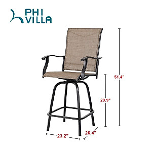 PHI VILLA Patio Bar Stools, Outdoor Swivel Bar Stools Bar Height Patio Chairs for Garden, Deck and Poolside…