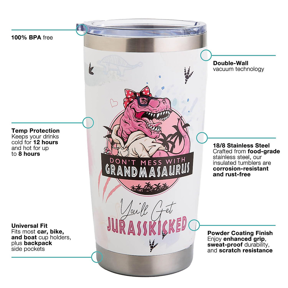 Grandma Tumbler, Dont Mess with Grandmasaurus Coffee Cup, Valentines Day Gifts for Grandma Birthday, Worlds Best Grandma Ever, Grandma Mothers Day Gifts from Grandkids Grandson, Things for Grandma