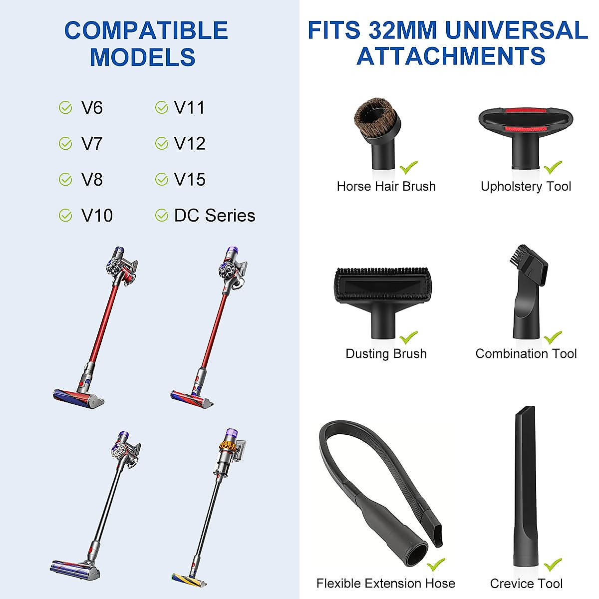 LANMU Horse Hair Brush Vacuum Attachments Compatible with Dyson V15 V12 V11 V10 V8 V7 V6 Vacuum Cleaner, 1.25" Soft Vacuum Dust Brush Accessories