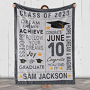 Class of 2023 Personalized Graduation Blanket, Custom Name & EST, Congratulations Gift Gesture for The One Who is Achieving Success & Getting Graduated, Soft Blanket Proudly Printed in USA