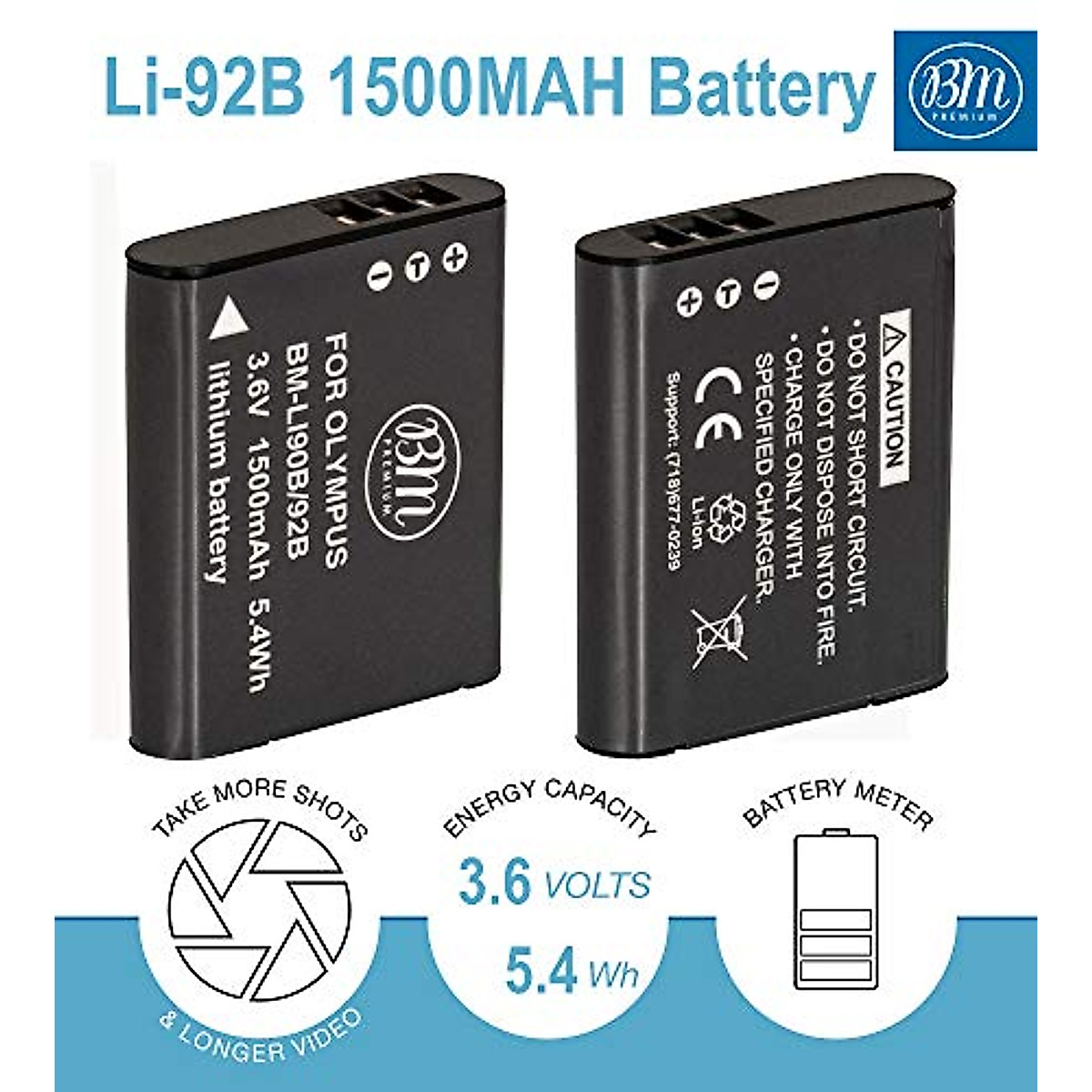 BM Premium 2 LI-90B, LI-92B Batteries and Dual Battery Charger for Olympus Tough TG-6, TG-5, TG-Tracker, Tough SH-1, SH-2, SP100 IHS, Tough TG-1 iHS, TG-2 iHS, TG-3, TG-4, SH-50, SH-60, XZ-2 iHS