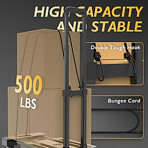 TOOLIOM Folding Hand Truck, 500 lbs Heavy Duty Foldable Luggage Cart with 6 Wheels & 2 Elastic Ropes, Portable Collapsible Dolly Cart with Extendable Base