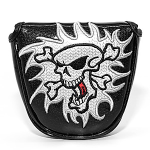 Black Golf Skull Skeleton Mallet Putter Cover Magnetic Closure Golf Club Putter Headcover