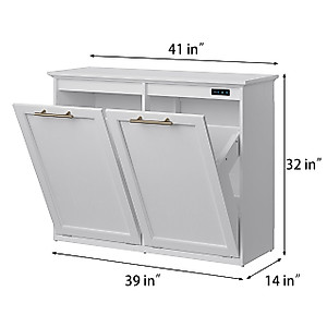 OLD CAPTAIN Tilt Out Trash Cabinet with Quick Installation and Deodorising Function, Wooden Freestanding Trash Can Cabinet Holds Up to 2x13 Gallons Capacity for Kitchen and Dining Room, White