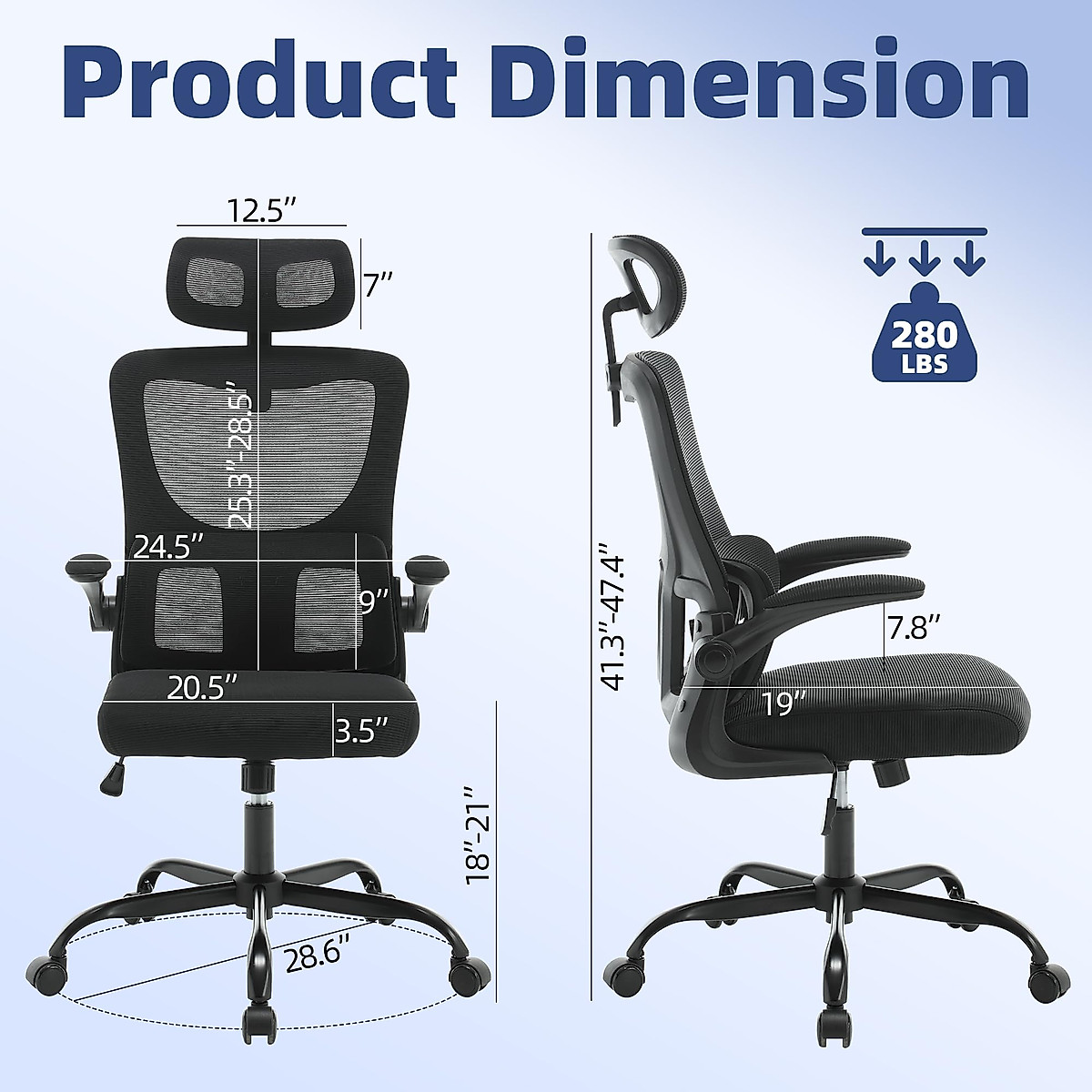 Westice Ergonomic Office Chair, Executive Mesh Office Chair with Flip up Arms & Adjustable Height, Comfortable High Back Swivel Computer Desk Chairs with Lumbar & Back Support, Black