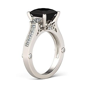 Jeulia 4 Carat Classic Princess Cut Sterling Silver Ring Fashion Fancy Black Stone Promise Engagement Wedding Anniversary Ring for Women with Jewelry Box (7)