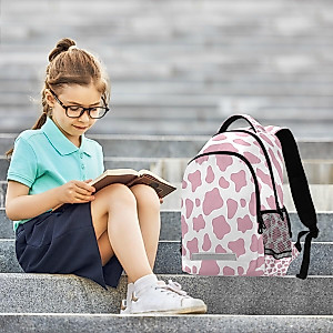 Funky Qiu Pink Cow Print Backpack Durable Lightweight College School Bookbag Daypack Rucksack for Boys Girl Student