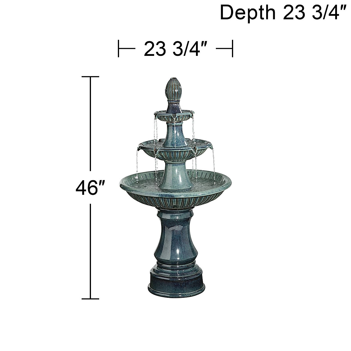 Modern Outdoor Cascading Floor Water Fountain with LED Light 3-Tier Teal Blue Ceramic 46" for Yard Garden Patio Backyard Deck Home Lawn Porch House Exterior Balcony - John Timberland