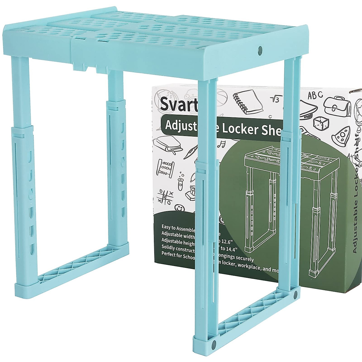 Adjustable Locker Shelf for School, Height and Width Adjustable Locker Organizer, Locker Stand Shelf for Work, Stackable Locker Tools for Gym Lockers, Office, Back to School Essentials, Mint Blue