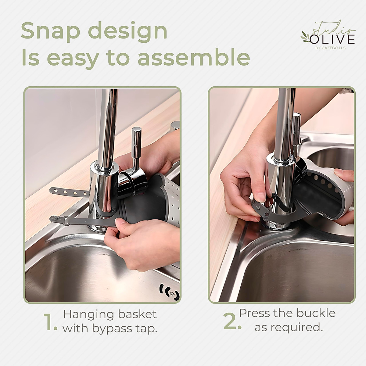 Sponge Holder for Kitchen Sink to Hang from the Faucet. Modern Adjustable Kitchen Sink Sponge Holder with Drain Holes For Drying.