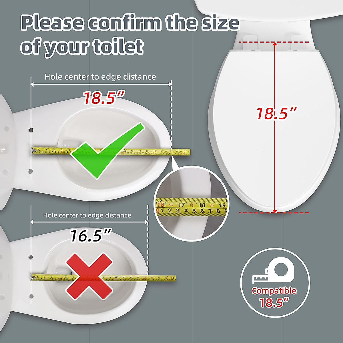 Ccbello ELONGATED toilet seat risers for seniors, Slow Close, Elevated toilet seat, Heavy Duty, Never Loosen, Raised toilet seat elongated bowl, White(18.5”)