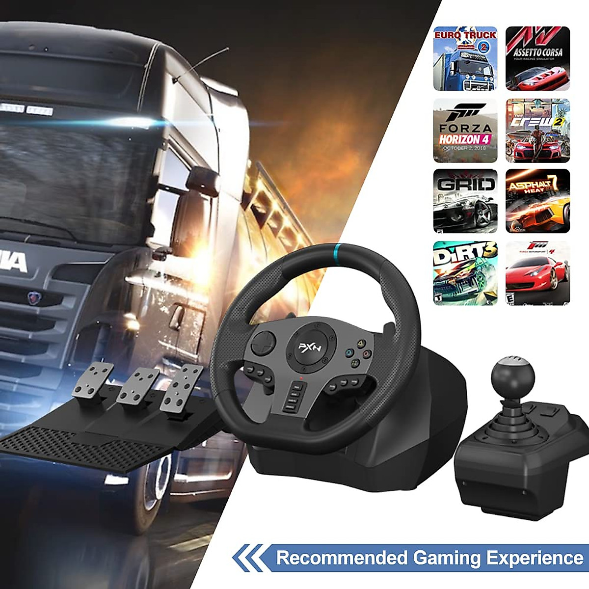 PXN V9 Steering Wheel Gaming for PC,Gaming Steering Wheel 270/900 Degree Racing Wheel with Pedals and Shifter for Xbox One, Xbox Series S/X, PS4, PS3, Switch