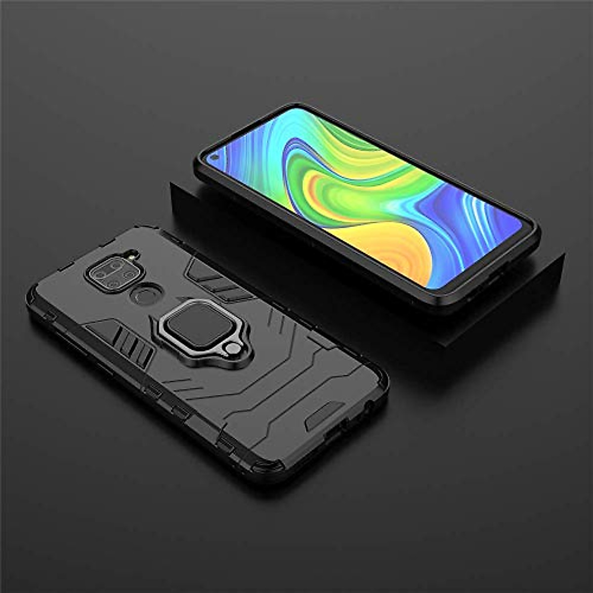 COTDINFORCA Xiaomi Redmi Note 9 Case Redmi Note 9 Case Shockproof with Ring Holder Kickstand Magnetic Car Mount Soft TPU Armor Thin Anti-Fall Protective Phone Case for Xiaomi Redmi Note 9 Black KK.