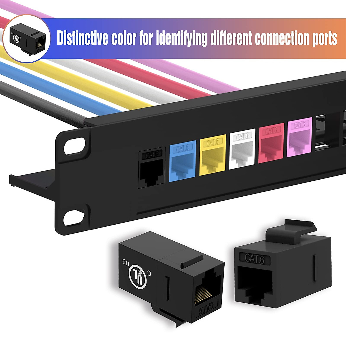 VCE CAT6 RJ45 Keystone Couplers (UL Listed), 25-Pack Ethernet Keystone Jack Female to Female UTP for Cat6/Cat5e/Cat5 Network Cable, Black