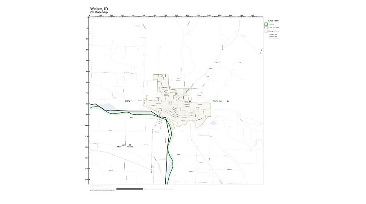 Weiser ID ZIP Code Wall Map - Laminated & Detailed