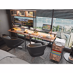 SZXKT L Shaped Desk with Drawers,Corner Desk with Storage,Gaming Desk with Power Outlet,L Desks for Home Office with Monitor Stand and LED Lights, Desk with Shelves and Bookshelf,Rustic Brown