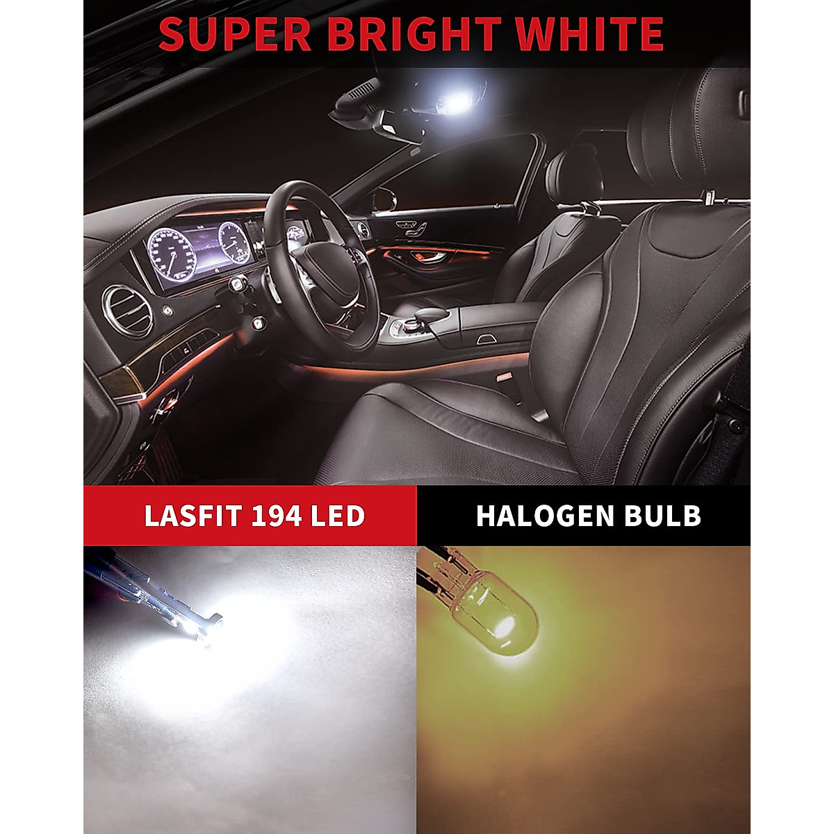 LASFIT 194 168 2825 W5W LED Bulb White Canbus Error Free, T10 LED Bulbs 400LM 6000K Super Bright for Dome Map License Plate Trunk Cargo Lights (2-Pack)