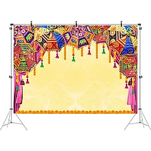 Ticuenicoa Indian Traditional Backdrop Indian Colorful Embroidered Umbrella-Wedding Background Bridal Shower Party Decorations Photo Booth Props 7x5ft