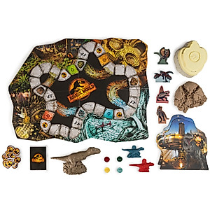 Spin Master Games, Jurassic World Dominion, Stomp N’ Smash Board Game Sensory Dinosaur Toy with Kinetic Sand, Christmas Gifts for Kids, for Ages 5+