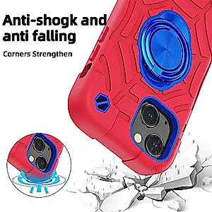 KCJ for iPhone 13 Mini case/iPhone 12 Mini case 5.4 Inch with Ring Holder, with 2 Pack Screen Protector + 1 Pack Camera Lens Protector,Heavy-Duty Military Grade Protector Cover. (Red+Blue)