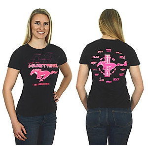 JH Design Women's Ford Mustang Collage T-Shirt a Short Sleeve Crew Neck Shirt (3X, CLG4-black/pink)