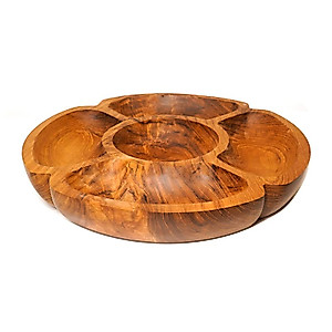 Rainforest Bowls Huge 16" Javanese Teak Wood Chip & Dip Divided Serving Set Platter- Ultra-Durable, Heirloom Piece Lasts a Lifetime- Exclusive Luxury Custom Design Handcrafted by Indonesian Artisans