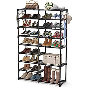 Tribesigns Shoe Rack Organizer, 32-40 Pairs Shoe Storage Shelf, 9 Tiers Shoe Stand, Shoe Rack for Closet, Boot Organizer with 2 Hooks, Stackable Shoe Tower