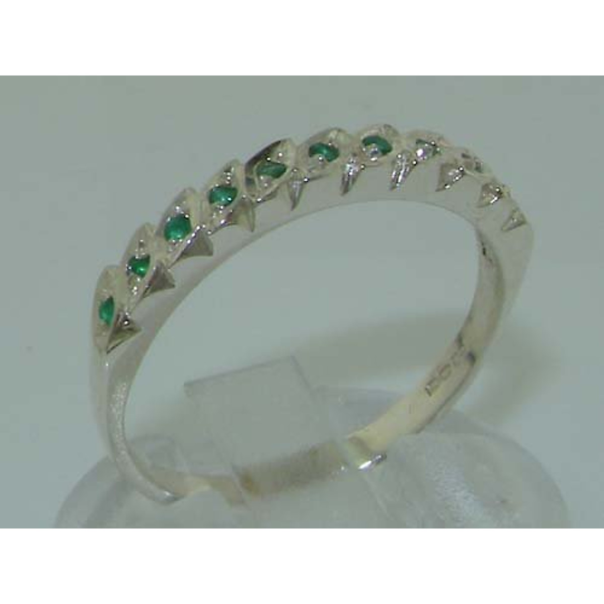 925 Sterling Silver Natural Emerald Womens Eternity Ring - Size 7.75