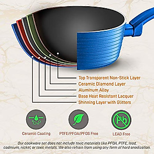 NutriChef 12-Pc Blue Nonstick Cookware Set - Professional Pots & Pans with Durable Coating, All Cooktops Compatible, Including Induction