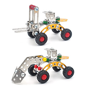 Samtor Metal Engineering Vehicle Assemble Building Blocks Toy Set Kit, Educational Car Model, for Child of Ages 8 and up, Steam, Birthday Gift (Forklift and Snow Pusher)