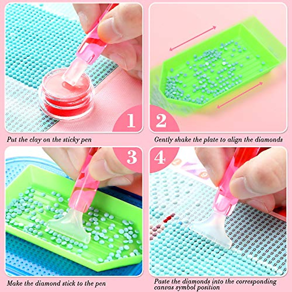 Outus 5D DIY Diamond Painting Tools with 2 Pieces Handmade Resin Diamond Painting Pen, Anti-Slip Mat, Plastic Diamond Trays, Clay Box, Drill Point Accessories Kits for Adults and Kids DIY Craft Arts